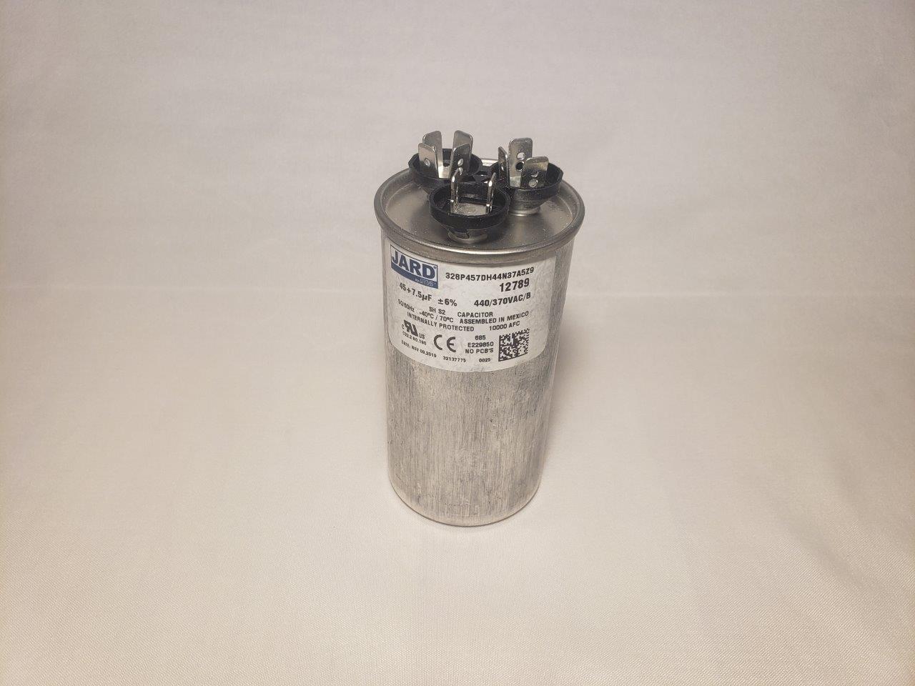 45 + 7.5 MFD x 370 or 440 VAC Motor Dual Run Capacitor Round JARD 12789 ...