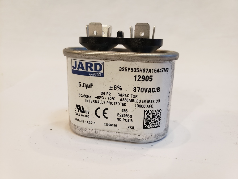 JARD 5 MFD x 370 VAC Motor Run Capacitor Shape Oval 12905 50/60Hz -40°C ...