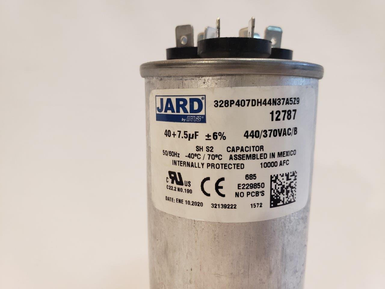 40 + 7.5 MFD x 370 or 440 VAC Round Motor Dual Run Capacitor JARD 12787 ...