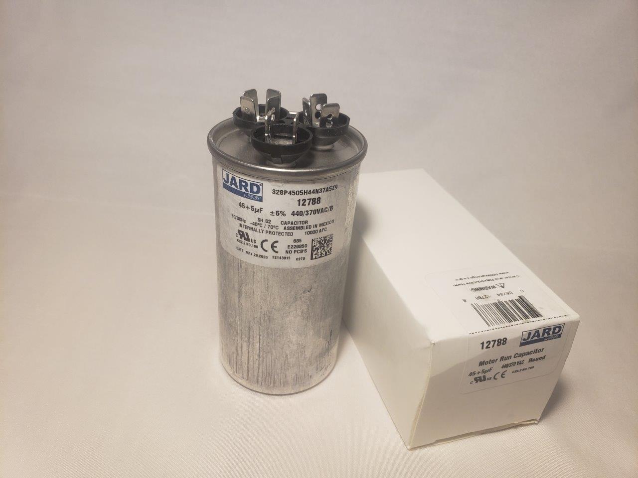 45 + 5 MFD x 370 or 440 VAC Round Motor Dual Run Capacitor JARD 12788 ...