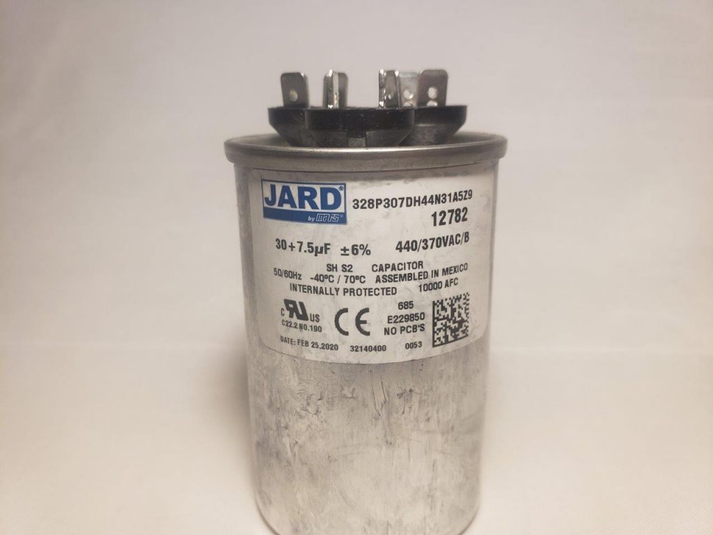 30 + 7.5 MFD x 370 or 440 VAC Round Motor Dual Run Capacitor JARD 12782 ...