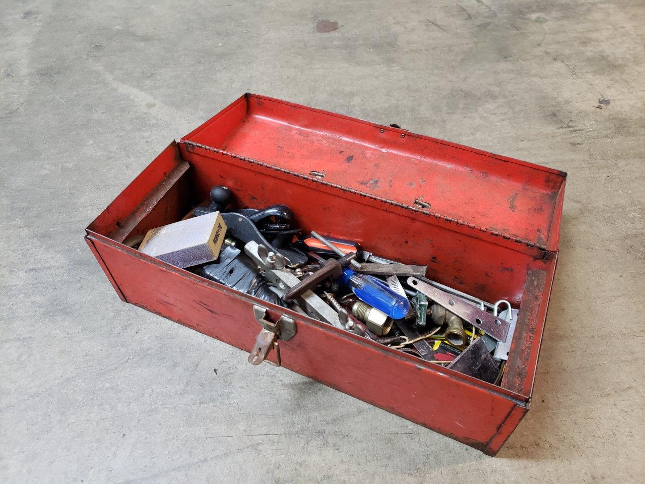 Vintage RED Metal Tool Box 19″ L x 7″ W x 7.25″ T & Extra Accessories ...