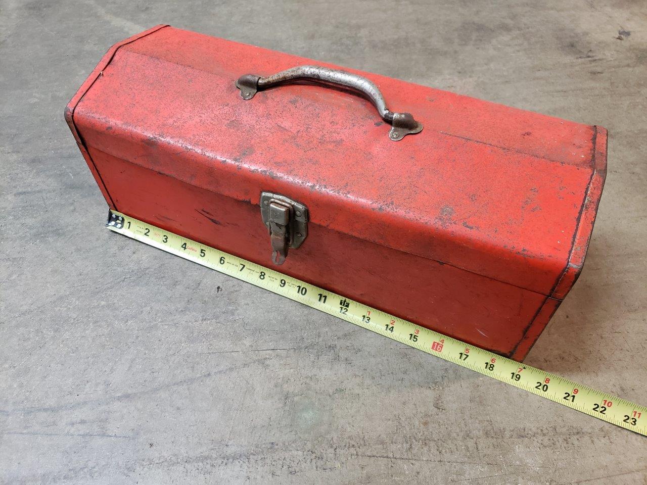 Vintage RED Metal Tool Box 19″ L x 7″ W x 7.25″ T & Extra Accessories ...