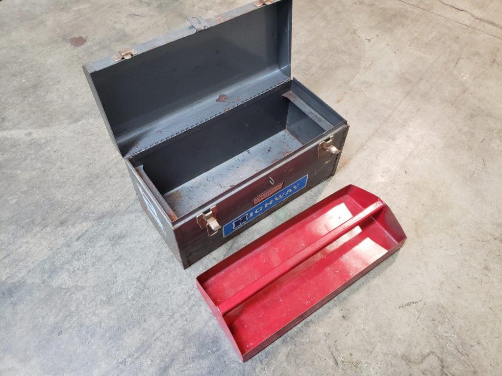 18″ Vintage Craftsman Gray Metal Tool Box Mechanics Tool Carry Box with ...
