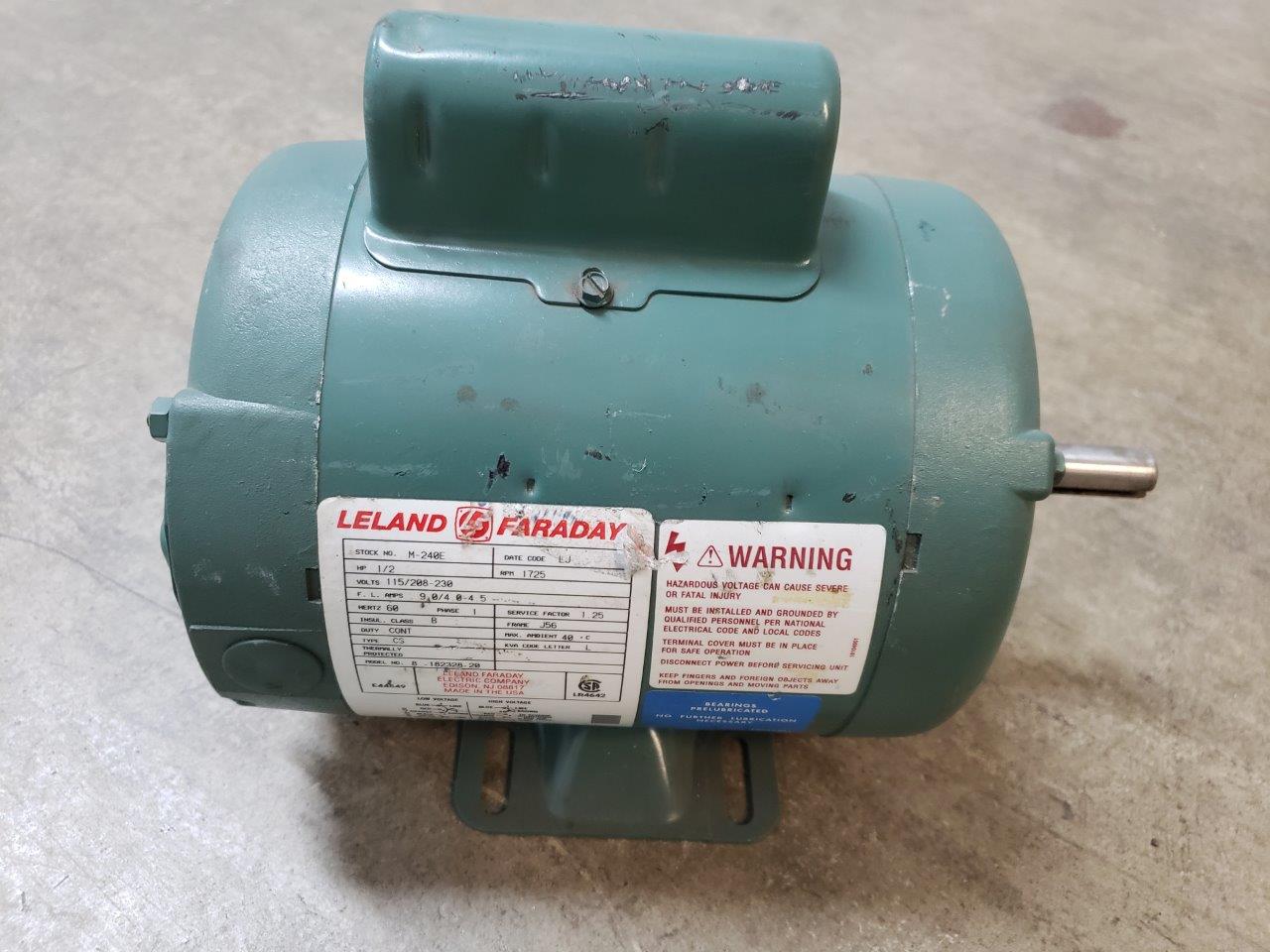 Leland Faraday M-240E Electric Motor 1/2HP 1725RPM 115/208-230V J56 8 ...