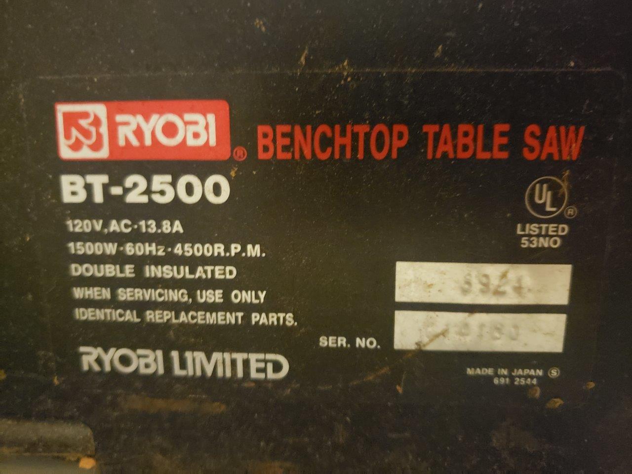 Ryobi 10″ BT-2500 Benchtop Table Saw with Stand | Chicago HVAC tools ...