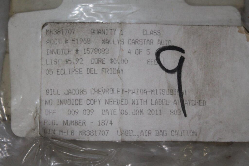Mitsubishi MR381707 Air Bag Label 1995-2007 Lancer, Outlander, Montero ...