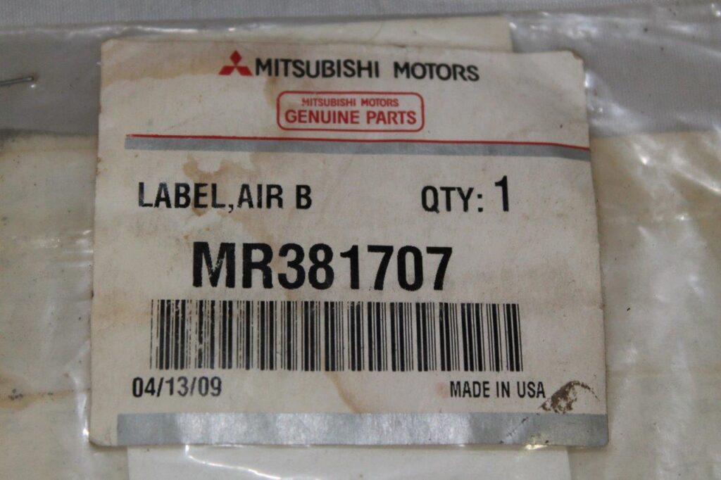 Mitsubishi MR381707 Air Bag Label 1995-2007 Lancer, Outlander, Montero ...