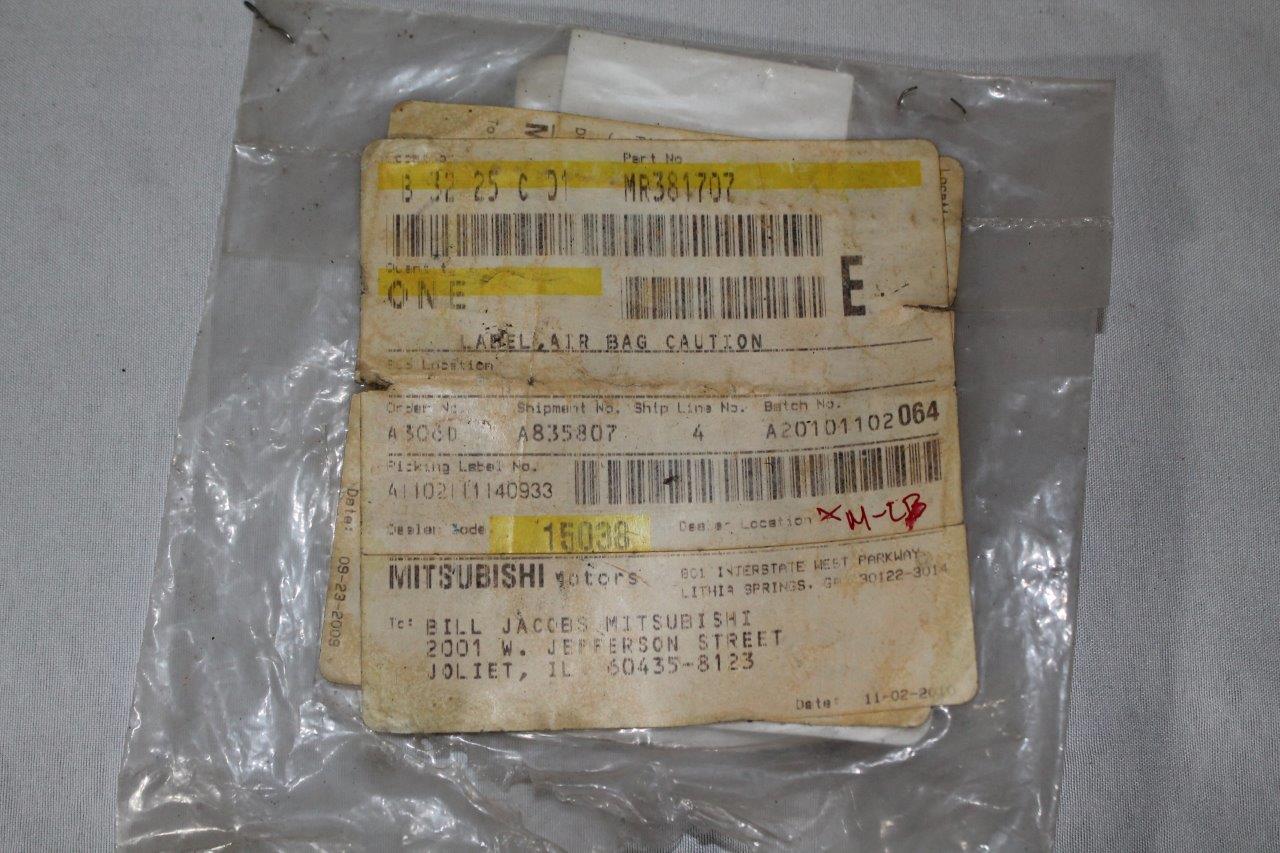 Mitsubishi MR381707 Air Bag Label 1995-2007 Lancer, Outlander, Montero ...